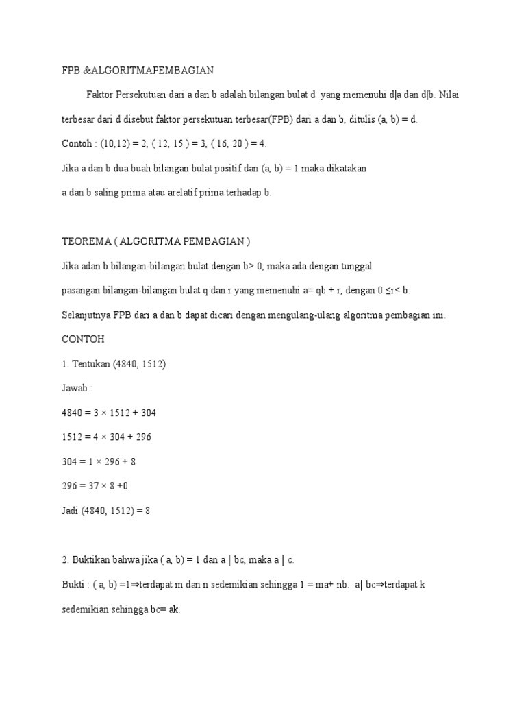 Menghitung FPB dan Algoritma Pembagian | PDF | Metode & Bahan Ajar ...