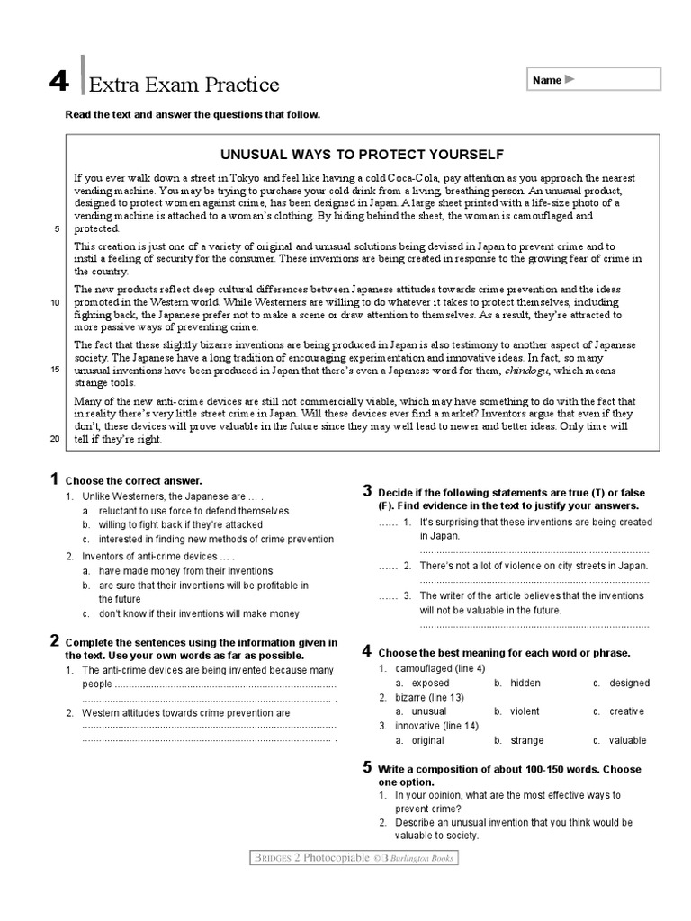 Extra Exam Practice: Unusual Ways To Protect Yourself | PDF | Invention ...