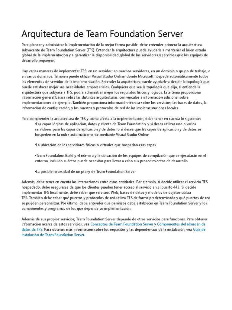 Arquitectura de Team Foundation Server | PDF | Servidor (Computación) | Computación en la nube