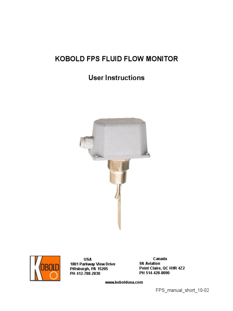 Kobold Fps Fluid Flow Monitor User Instructions | PDF | Pipe (Fluid ...