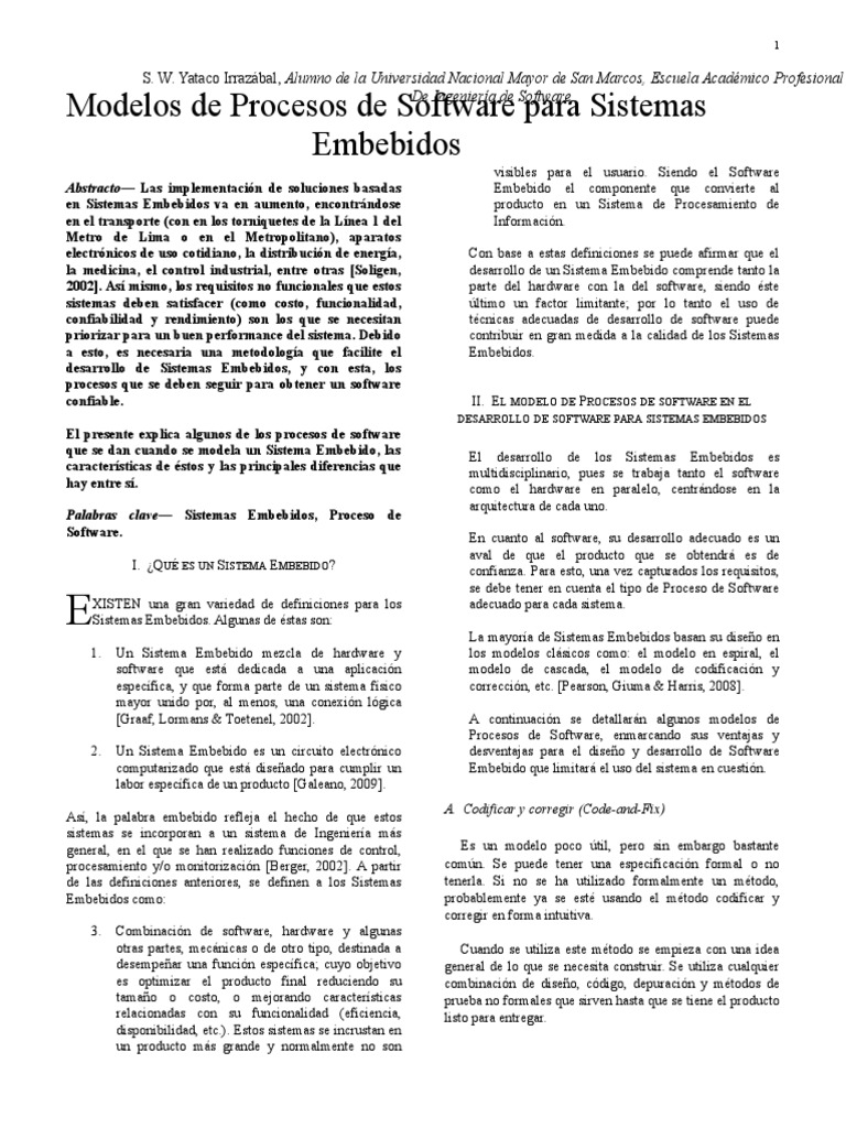 Modelos de Procesos de Software para Sistemas Embebidos | PDF | Proceso de desarrollo de ...