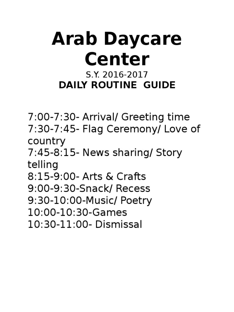 Daily Routine Guide for Arab Daycare | PDF