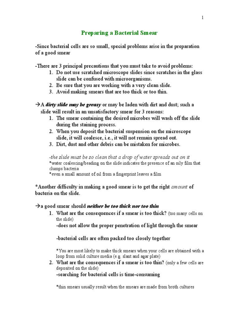 Preparing A Bacterial Smear Pdf Staining Mycobacterium