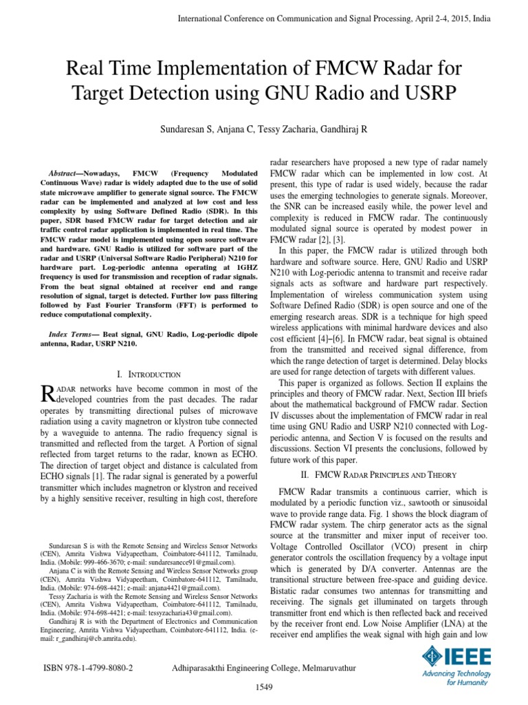 Real Time Implementation of FMCW Radar F | PDF | Software Defined Radio ...