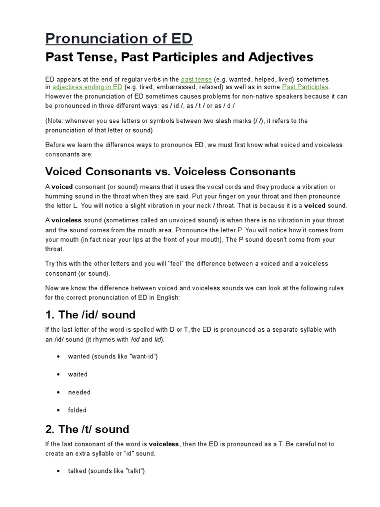 Pronunciation of ED | PDF | Phonology | Grammar