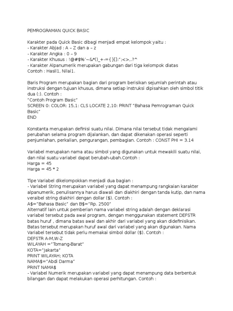 Pemrograman Quick Basic | PDF