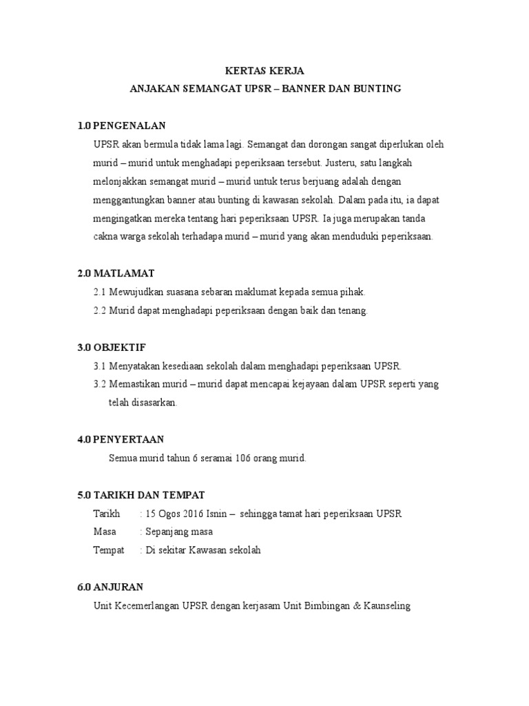 Kertas Kerja Banner & Bunting Upsr | PDF