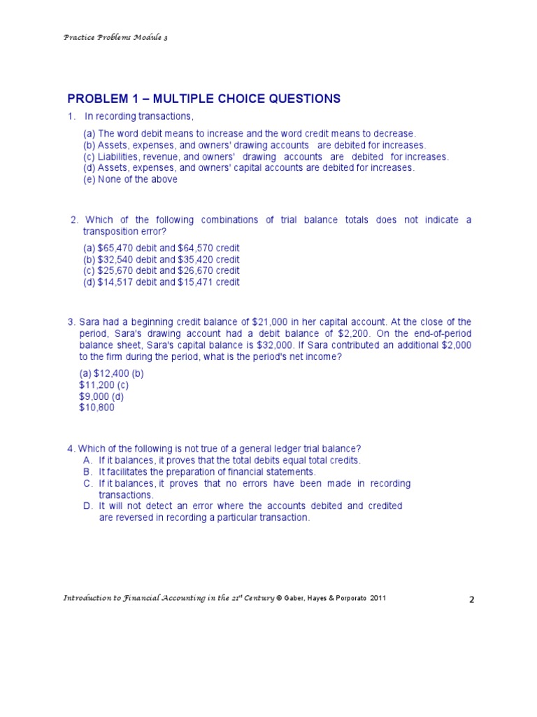 Module 3 Practice Problems | Download Free PDF | Debits And Credits | Expense