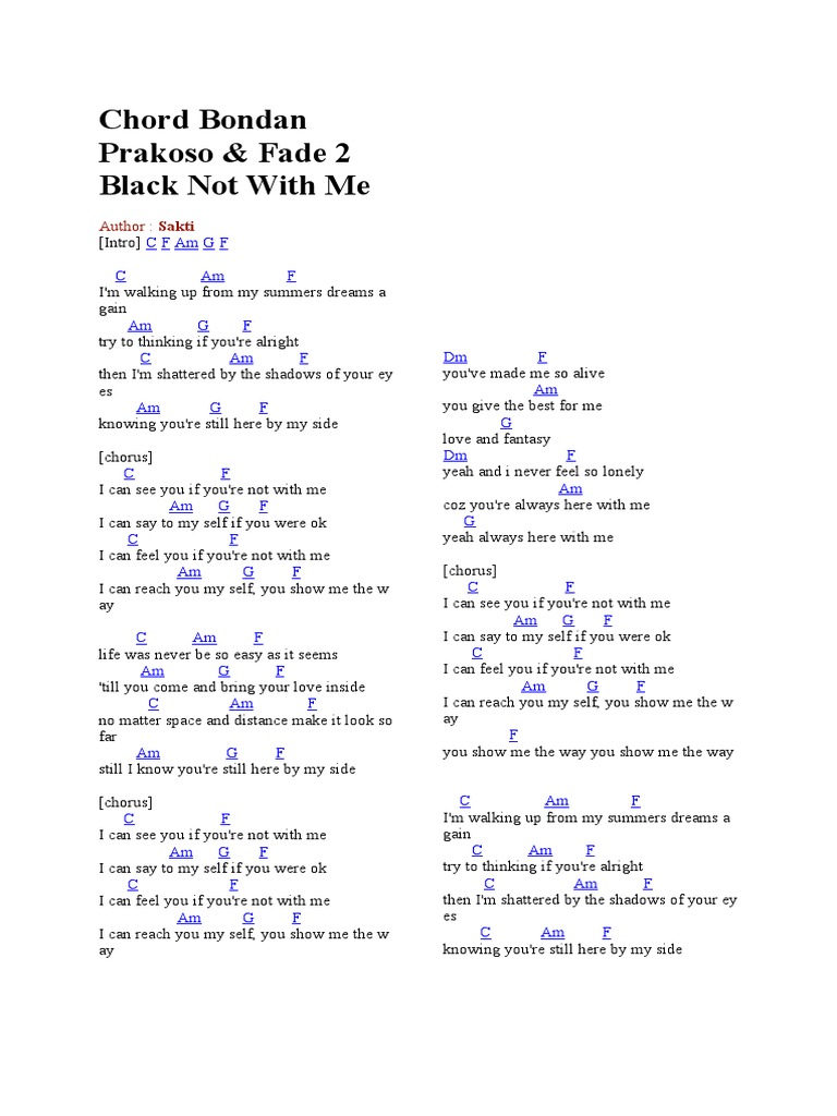 Chord Bondan Prakoso & Fade 2 Black Not With Me: C F Am G F C Am F | PDF