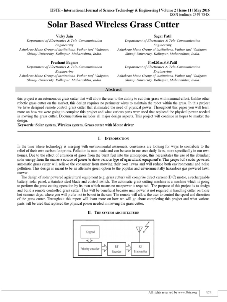 Solar Based Wireless Grass Cutter | PDF | Arduino | Electronic Engineering