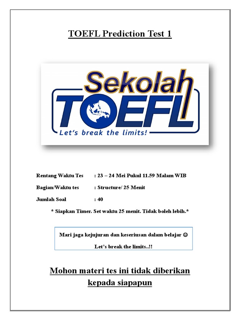 Toefl Prediction Test 1 PDF | PDF