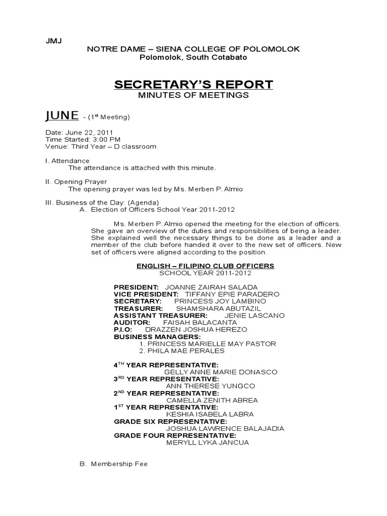 Minutes of Meetings | Philippines | Business