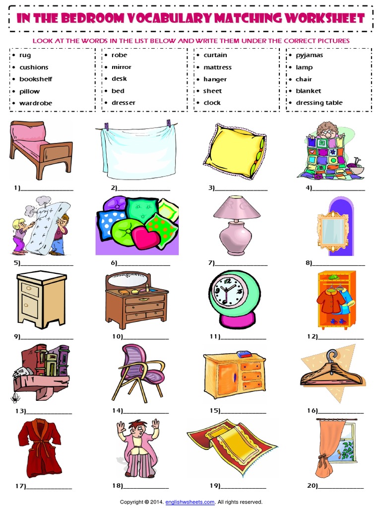 In The Bedroom Esl Vocabulary Matching Exercise Worksheet PDF | PDF ...