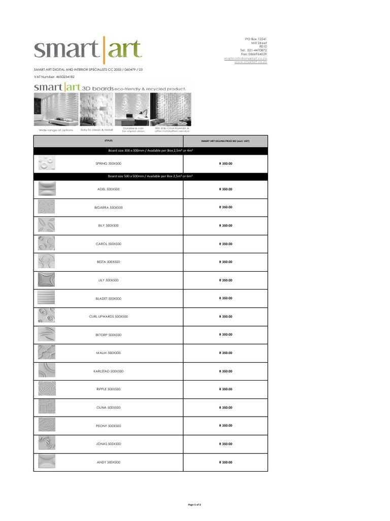Board Size 300 X 300mm / Available Per Box 2,5m or 4m : Smart Art ...