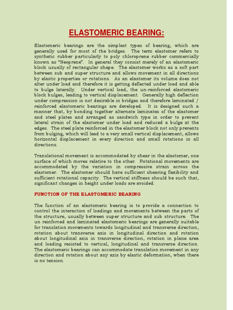 Overview of Elastomeric Bridge Bearings | PDF | Deformation ...