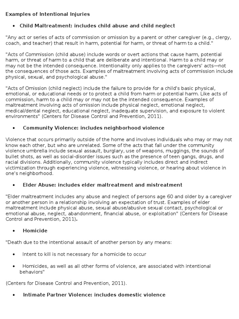 Examples of Intentional Injuries | PDF | Child Neglect | Violence