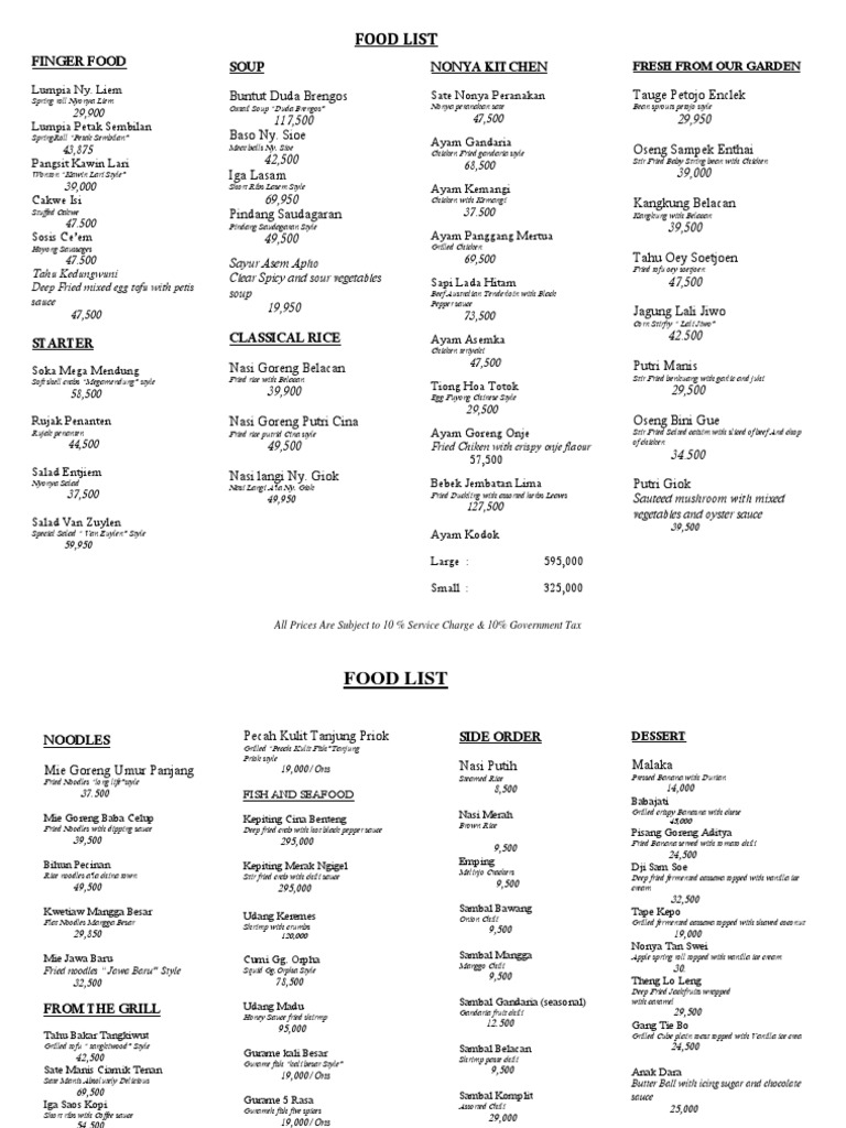 Menu A'lacarte Meradelima (New) | PDF