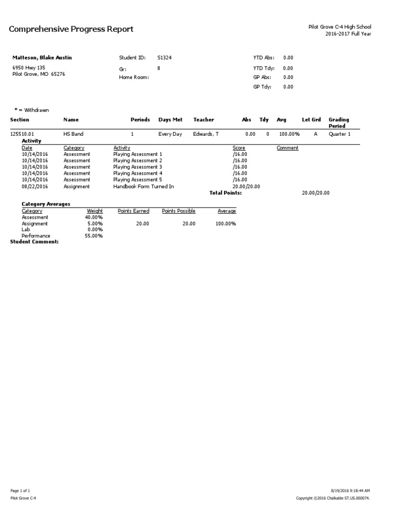 Comprehensive Progress Report: Matteson, Blake Austin | PDF