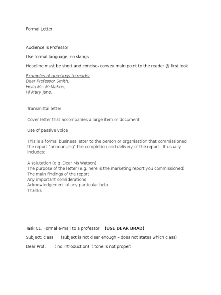 Examples of Greetings To Reader Dear Professor Smith, Hello Ms. Mcmahon ...