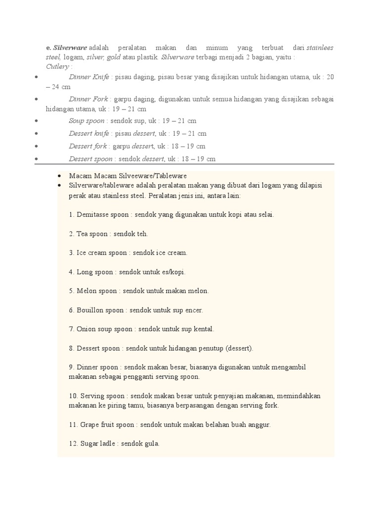 Bahan Silverware | PDF