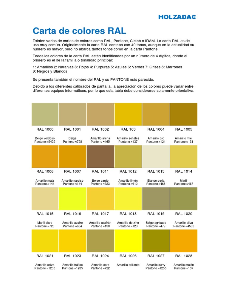Carta Colores Ral Vidrio Color y Aluminio Lacado | PDF | marrón | Amarillo