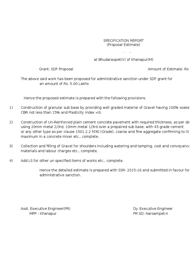 CC Road Construction Estimate Report | PDF | Road Surface ...