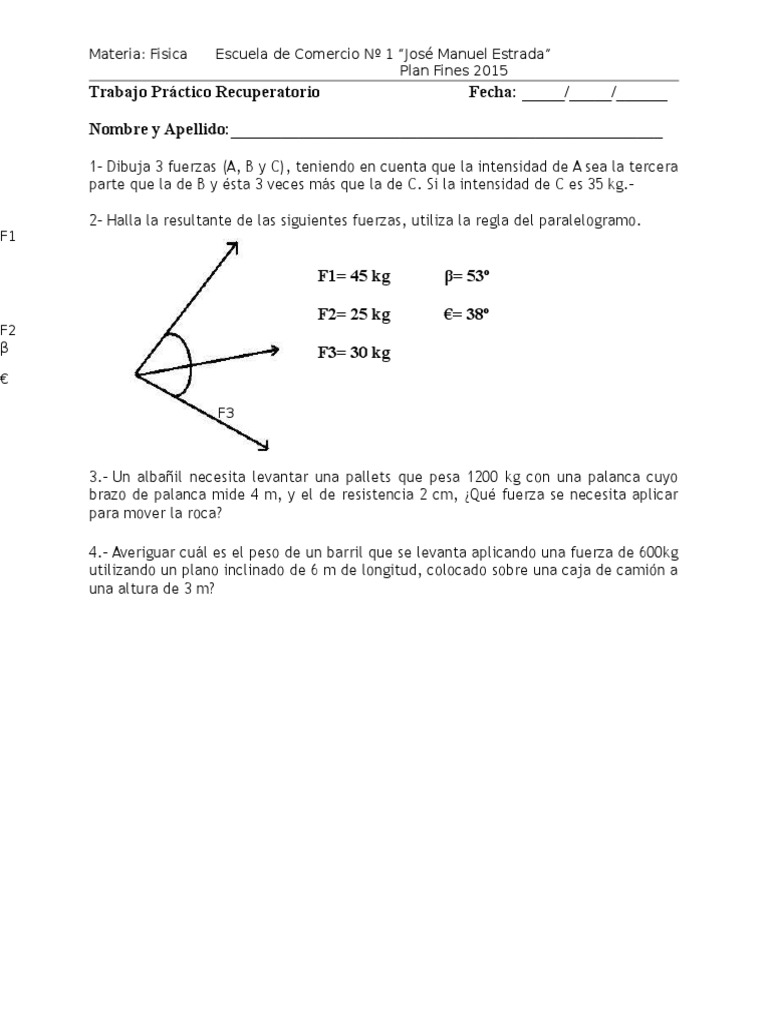 TP Recuperatorio Fuerzas Concurrente y Maquinas Simples | PDF