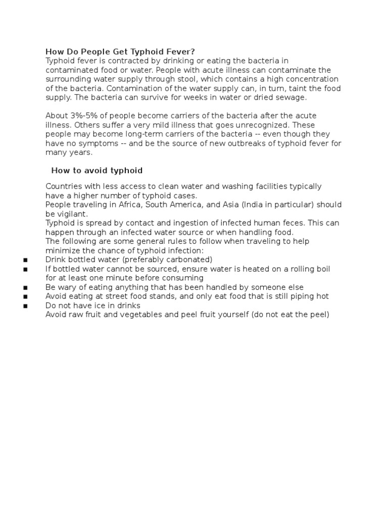 How to Prevent Typhoid Fever Infection | PDF | Drinking Water | Foods