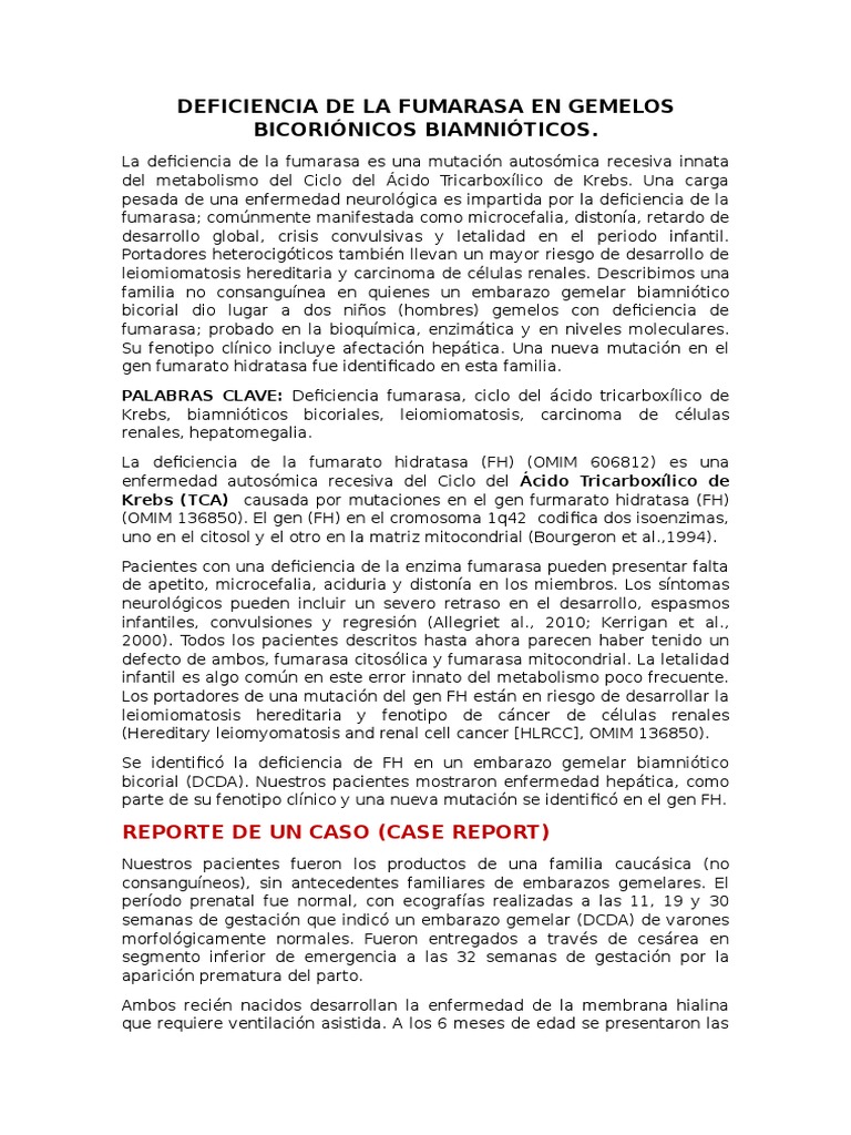 Deficiencia de La Fumarasa en Gemelos Bicorionicos | PDF | Mutación ...