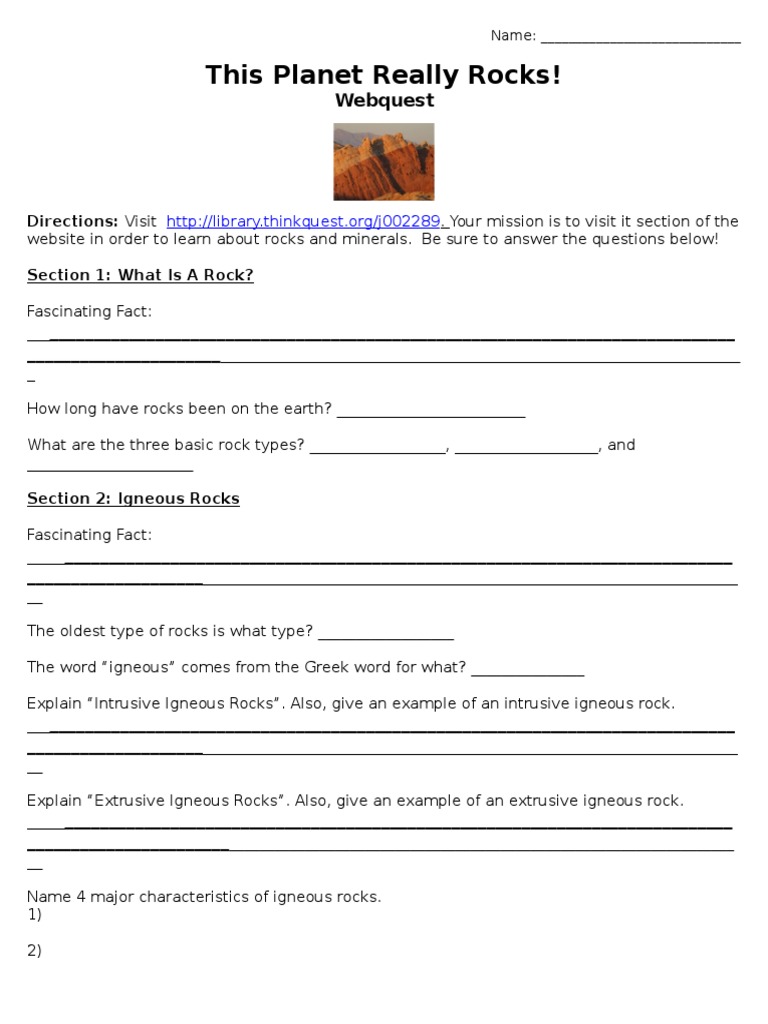 Webquest Rock Cycle This Planet Really Rocks | PDF | Rock (Geology ...