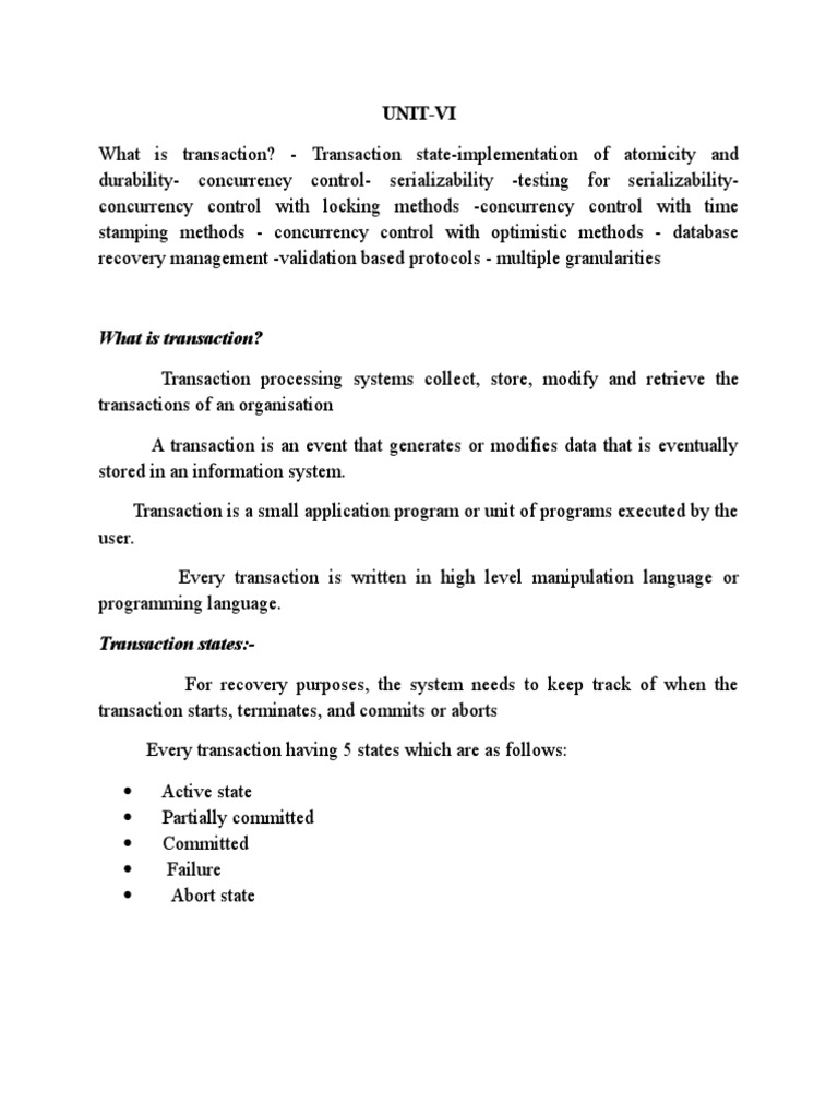 BScCSIT Transaction DBMS | Download Free PDF | Database Transaction | Computer Data Storage