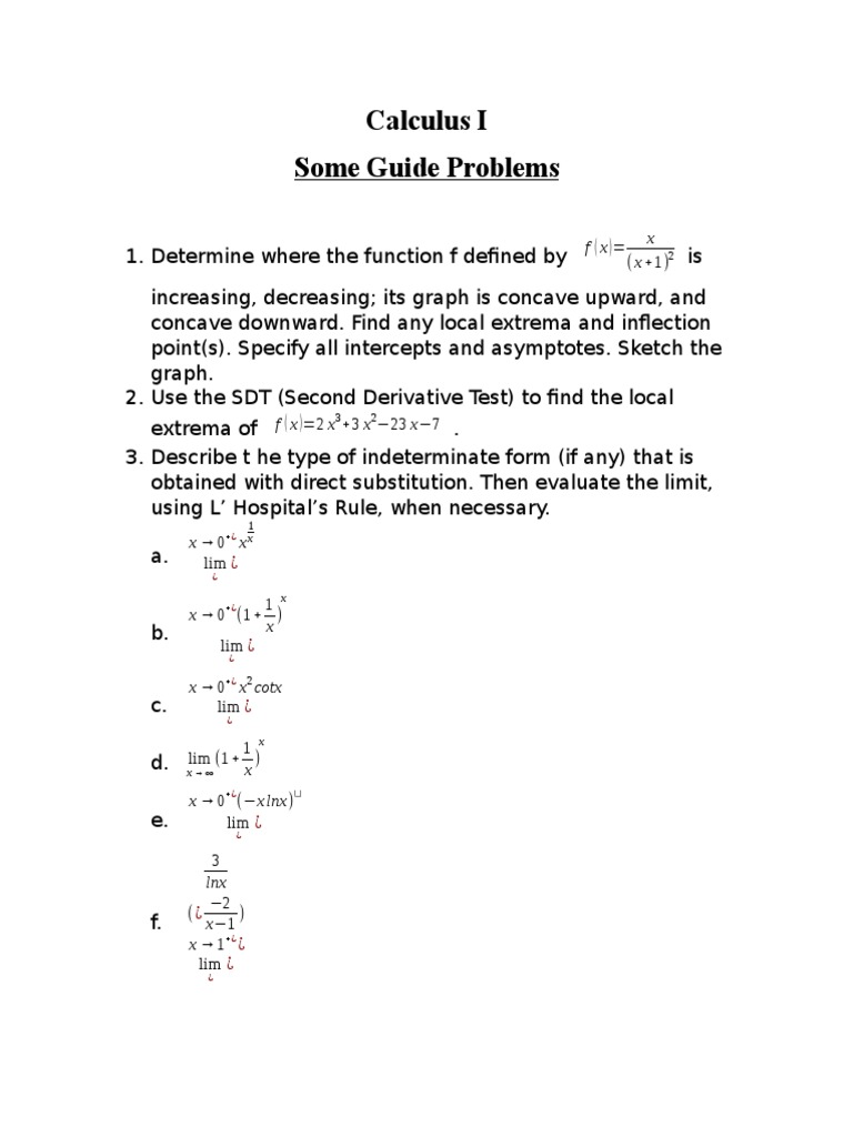Calculus I Some Guide Problems | PDF