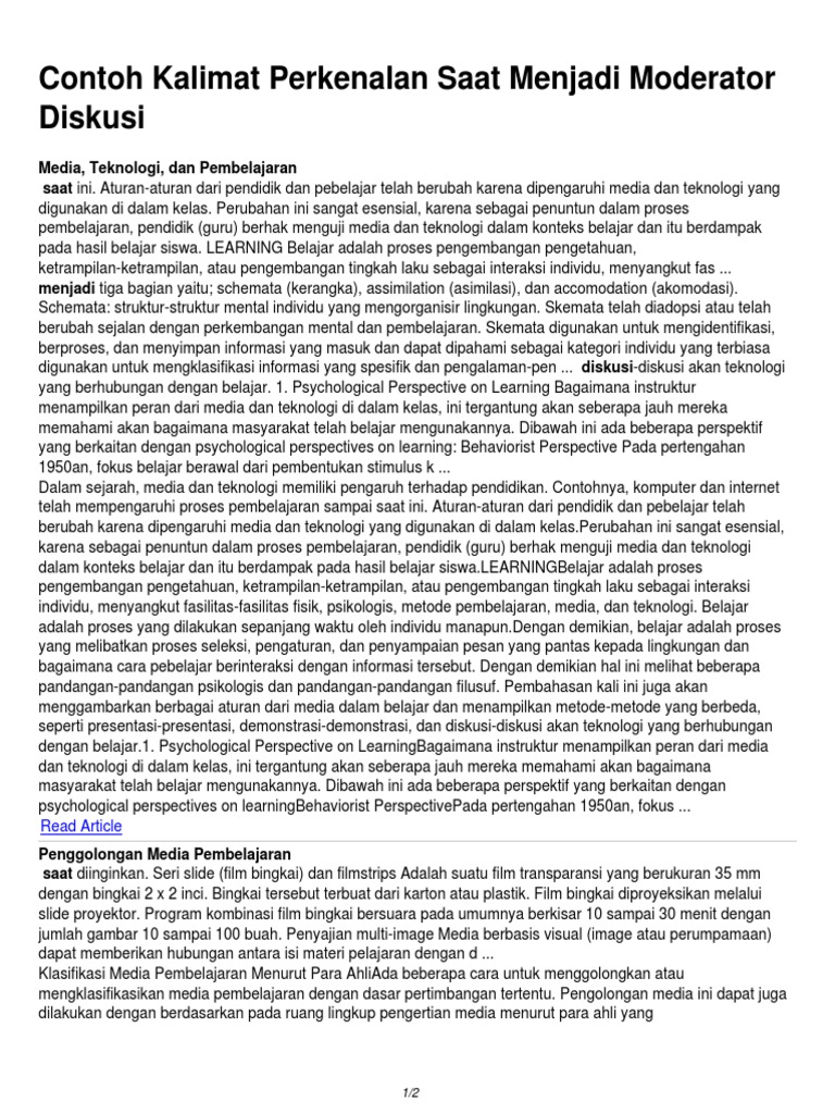 Contoh Kalimat Perkenalan Saat Menjadi Moderator Diskusi | PDF