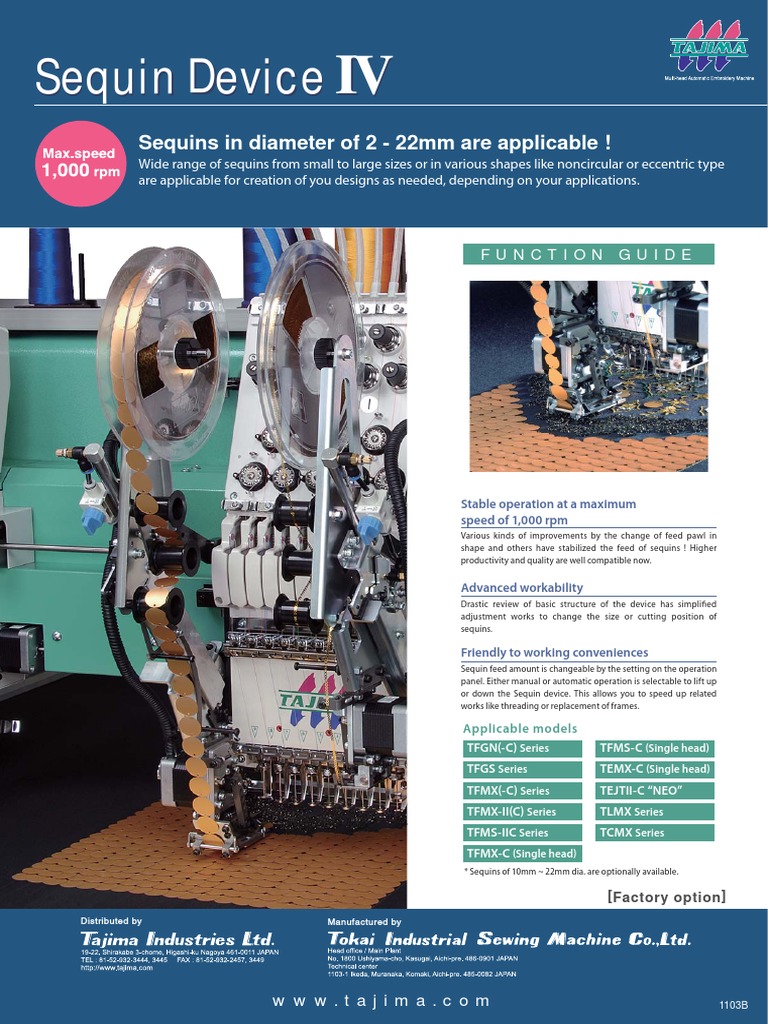 Sequin Device IV for Embroidery Machines up to 1,000rpm | PDF