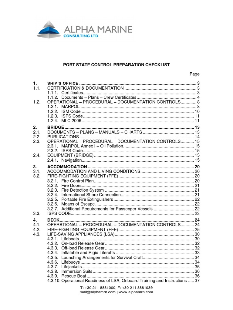 Port State Control Preparation Checklist | PDF | Oil Tanker | Valve