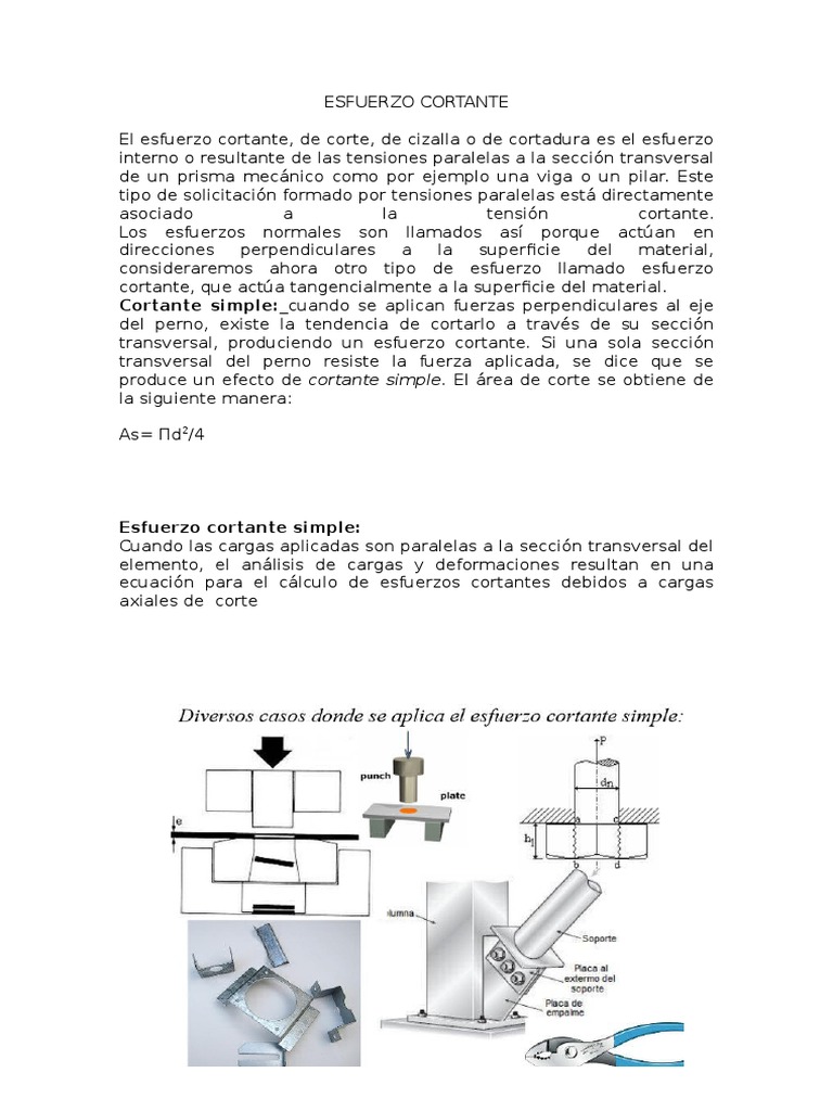 cortante simple.docx | Esfuerzo cortante | Estrés (Mecánica)