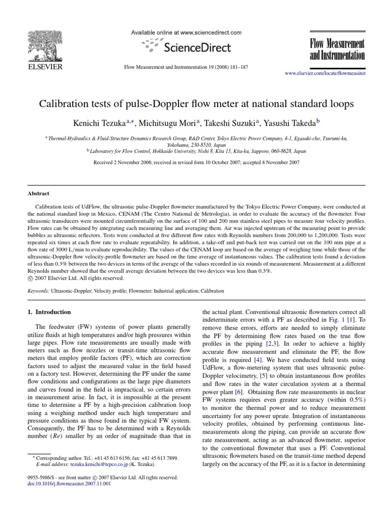 Calibration Test of Pulse-Doppler Flow Meter at National Standard Loops ...