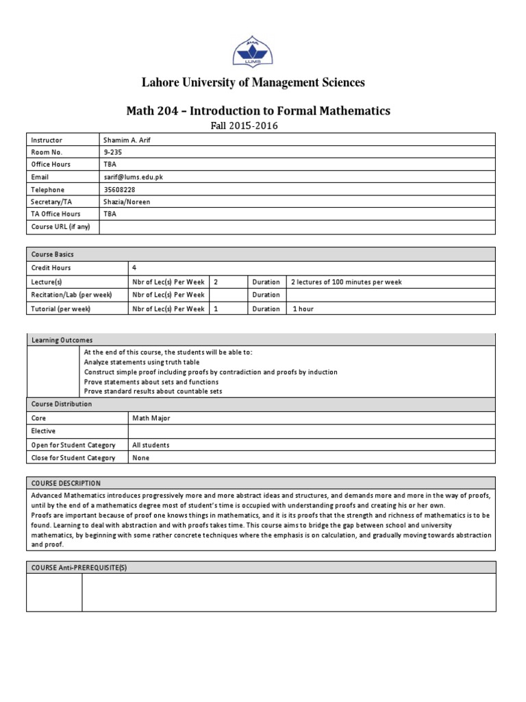 Math 204: Intro to Formal Mathematics | PDF | Mathematical Proof ...