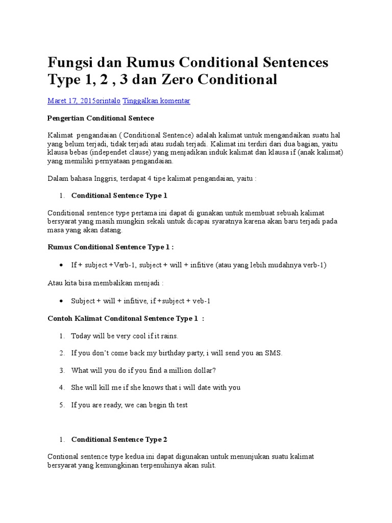 Fungsi Dan Rumus Conditional Sentences Type 1 | PDF Fungsi Dan Rumus Conditional Sentences Type 1 | PDF