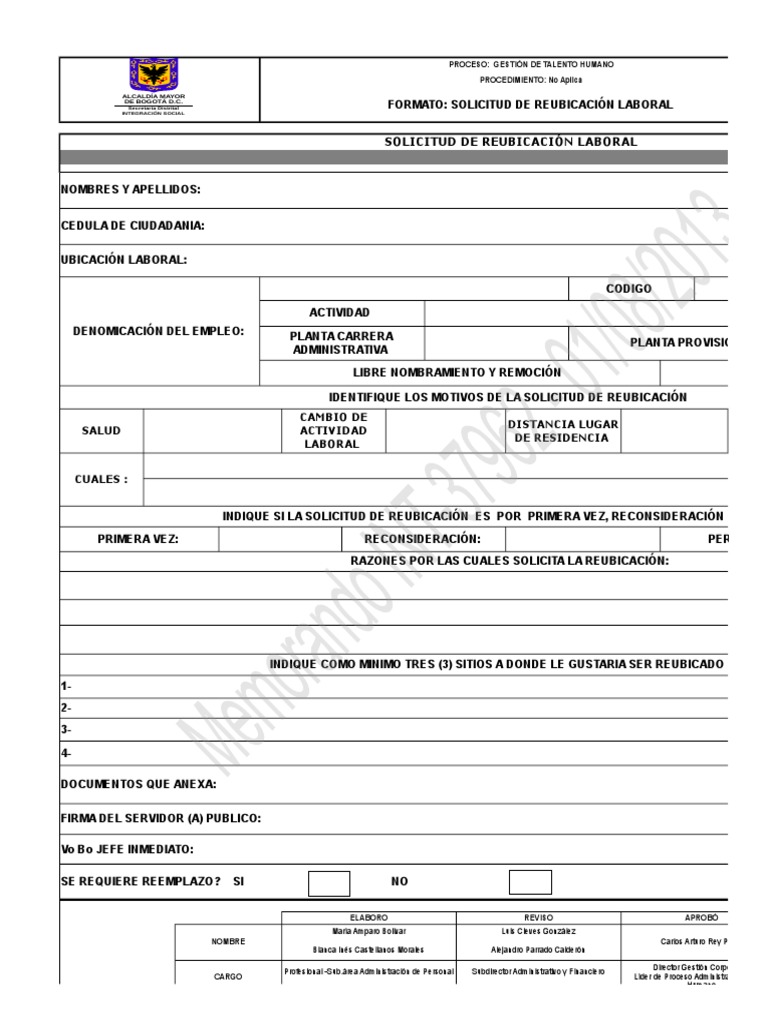 (12082013) Formato Solicitud Reubicación Laboral | PDF