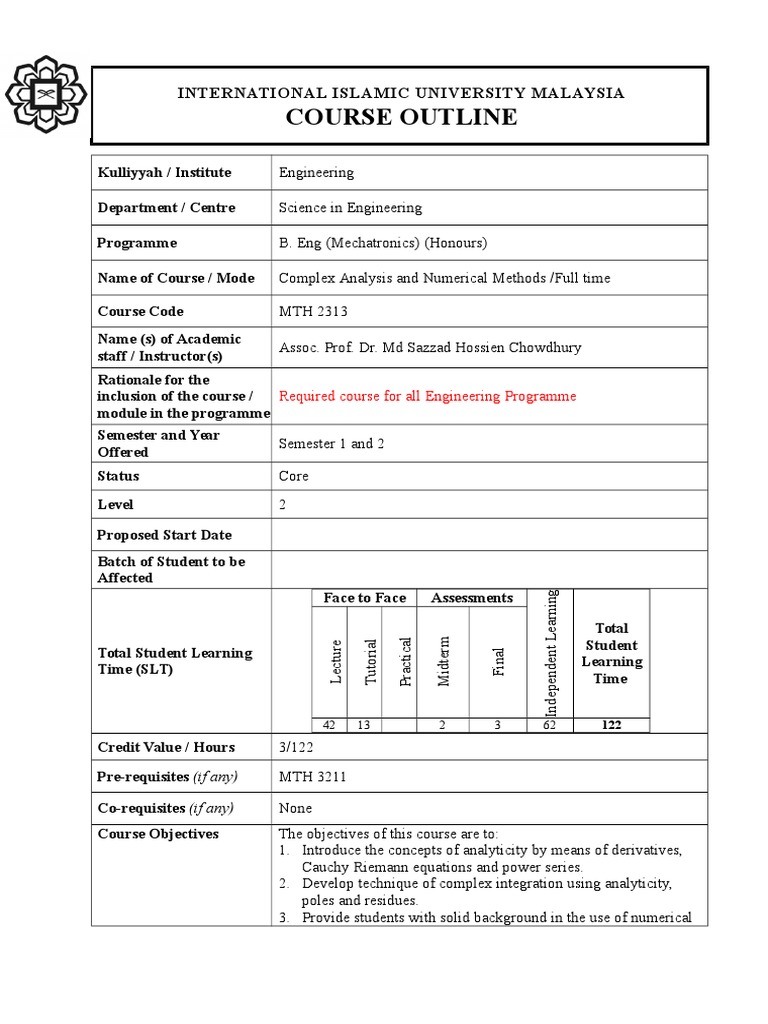 MTH 2313 (Complex and Numerical) Revised Course Outlines-Dr Sazzad | PDF | Numerical Analysis ...