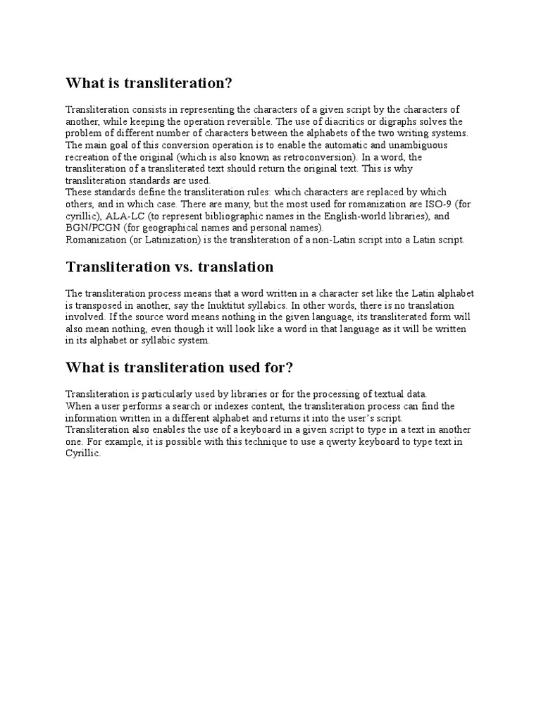 What Is Transliteration | PDF | Writing | Notation