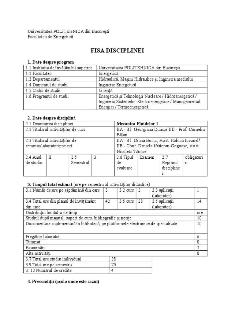 Fisa Disciplinei | PDF