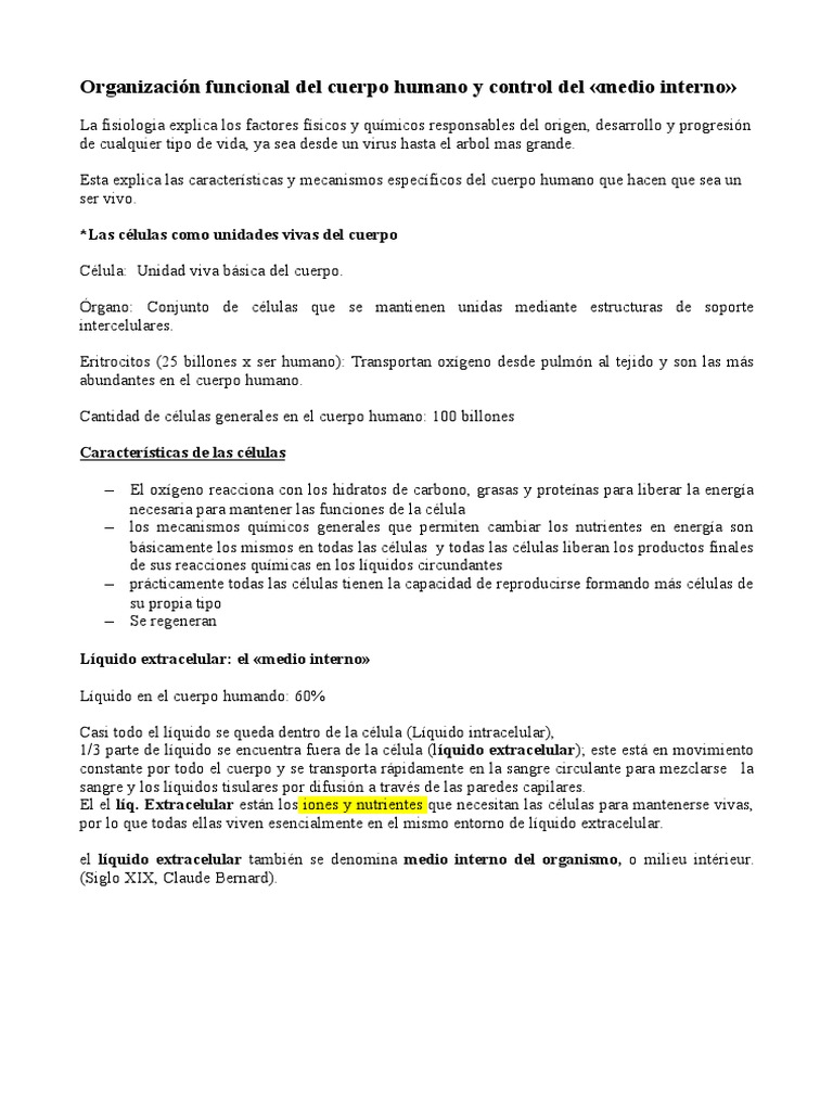 Resumen Cap. 1 Guyton | PDF | Sangre | Biología Celular)
