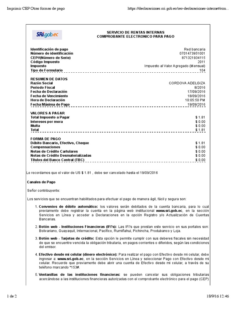 Imprimir Cep Otras Formas De Pago Pdf
