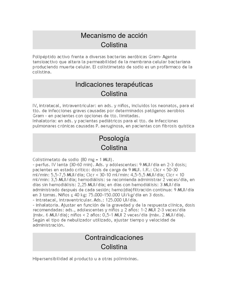 COLISTINA | PDF | Especialidades Medicas | Medicina