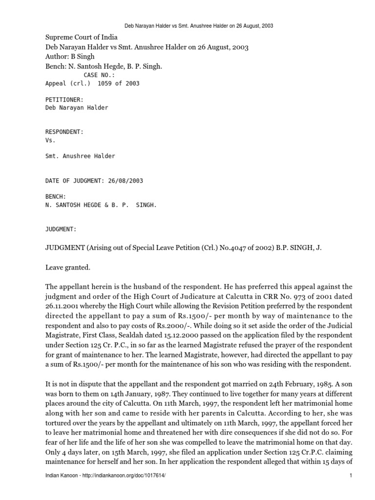 Deb Narayan Halder Vs SMT | PDF | Judgment (Law) | Marriage