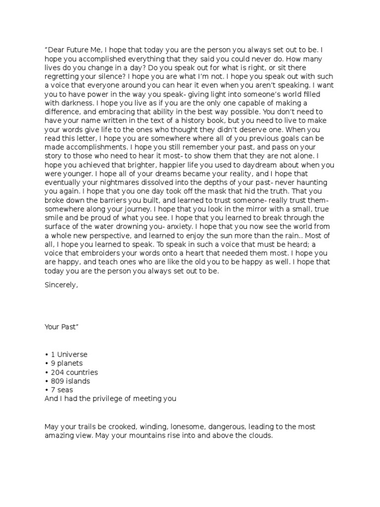 Letter to My Future Self: Hope & Growth | PDF | Poetry | General Fiction
