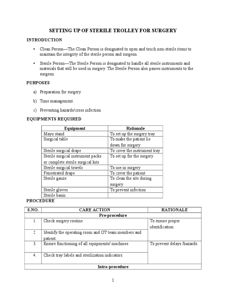 Surgical Trolley Setup for Sterile Procedures | PDF | Surgery | Medicine