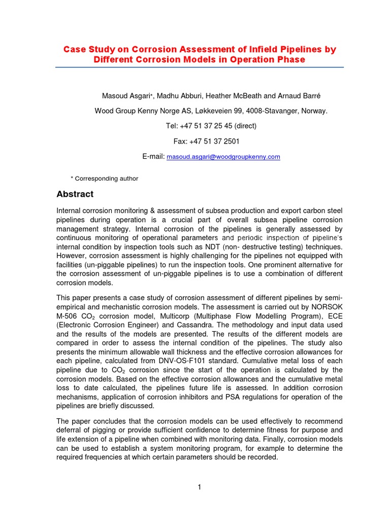 Case Study On Corrosion Assessment of Infield Pipelines by | PDF ...